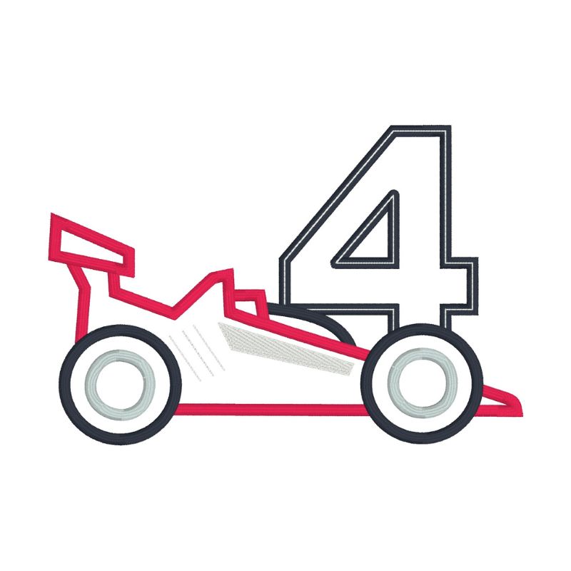 Race car and number 4 Applique Embroidery Design – Snuggle Puppy Applique