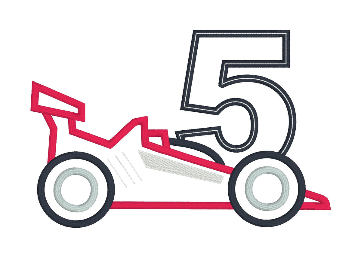 Race car and number 5 Applique Embroidery Design – Snuggle Puppy Applique