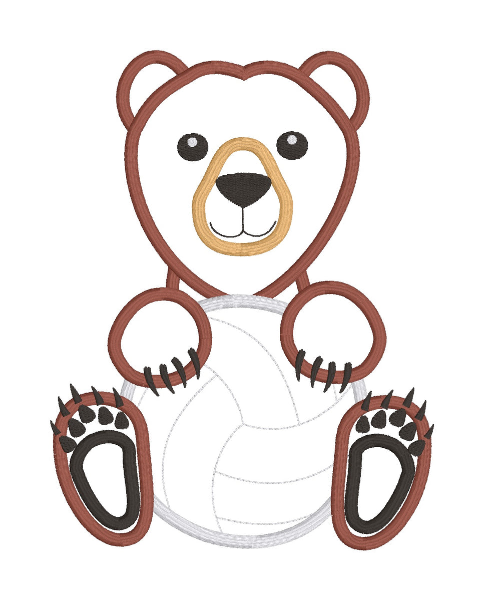 Bear mascot with a Volleyball Applique Embroidery Design – Snuggle ...
