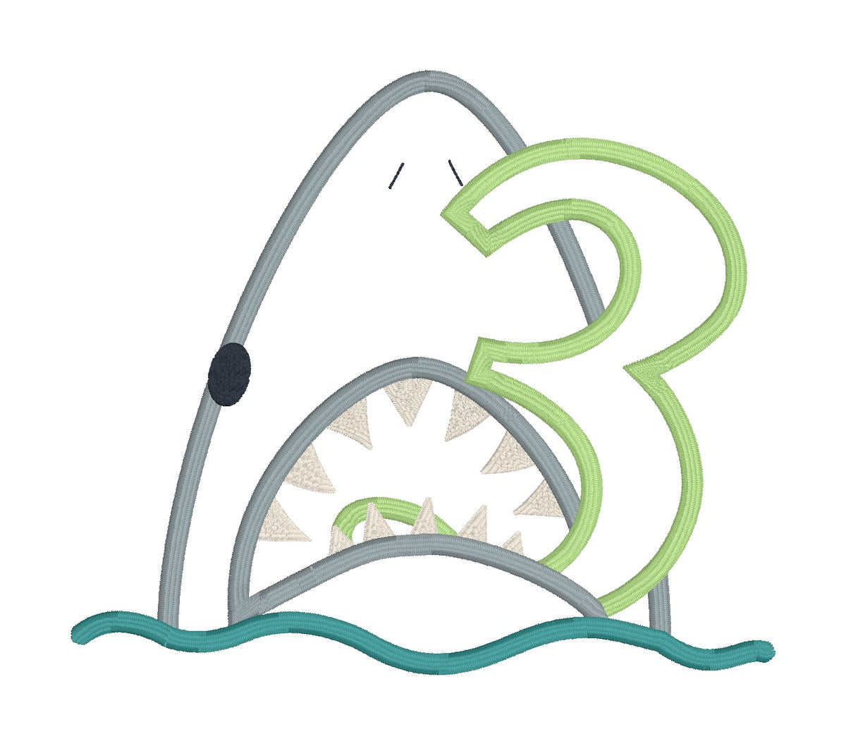 Shark biting a number 3 Applique Embroidery Design – Snuggle Puppy Applique