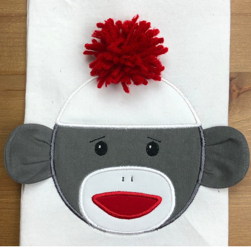 Sock Monkey face with 3d ears Applique Embroidery Design – Snuggle ...