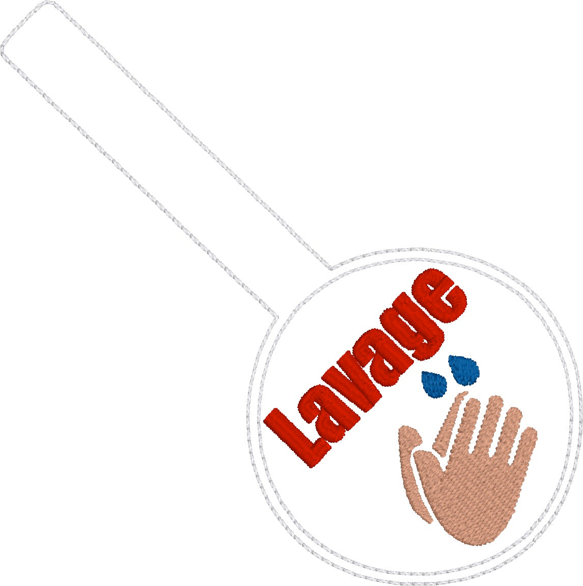 In the hoop Wash Hands Key Fob in English, French and Spanish for use ...