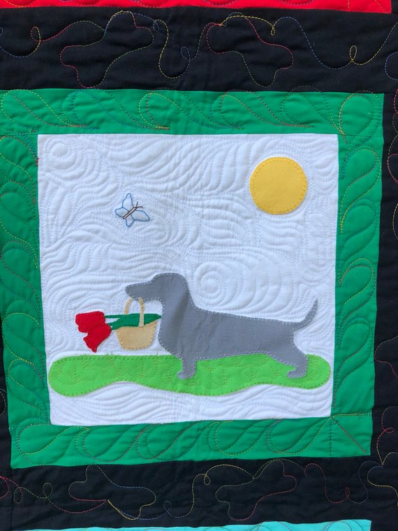Year of Dachshund quilt block SEWING pattern – Snuggle Puppy Applique